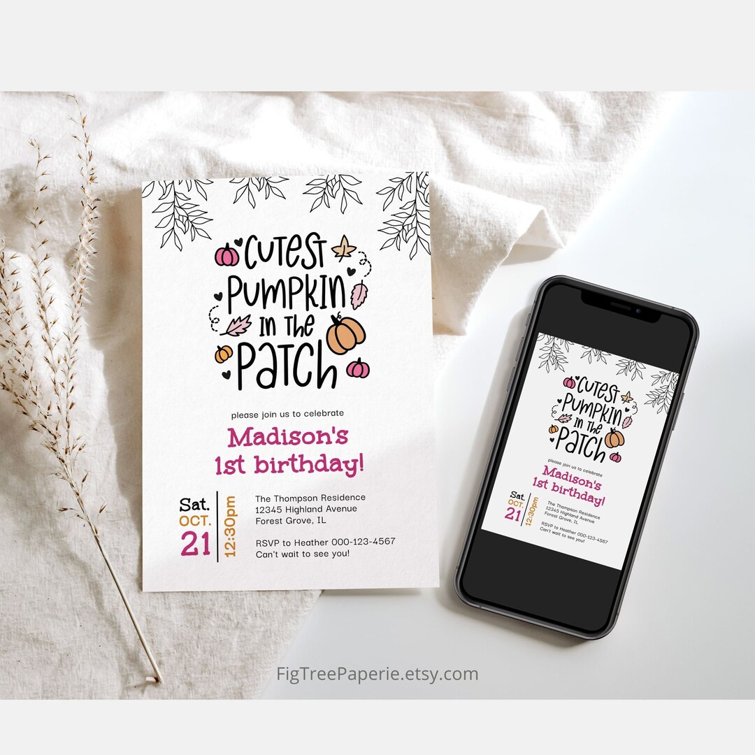 Fall Birthday Party Invitation Girl, October First Birthday Party ...