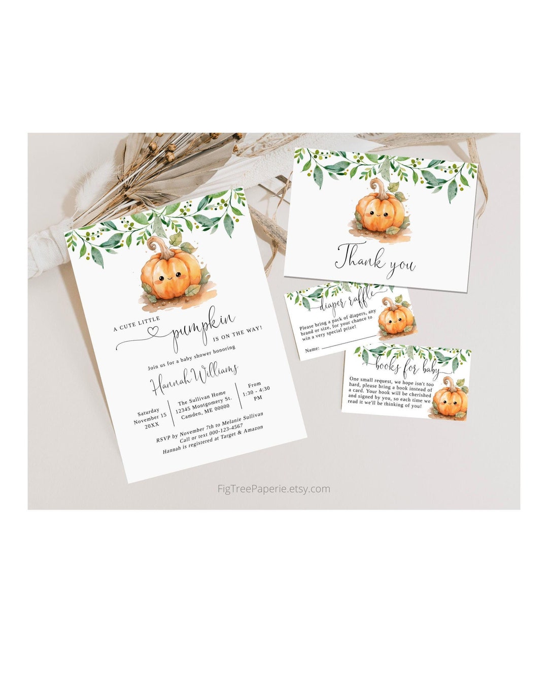 Pumpkin Baby Shower Invitation Bundle Set for Fall October, Autumn Baby ...