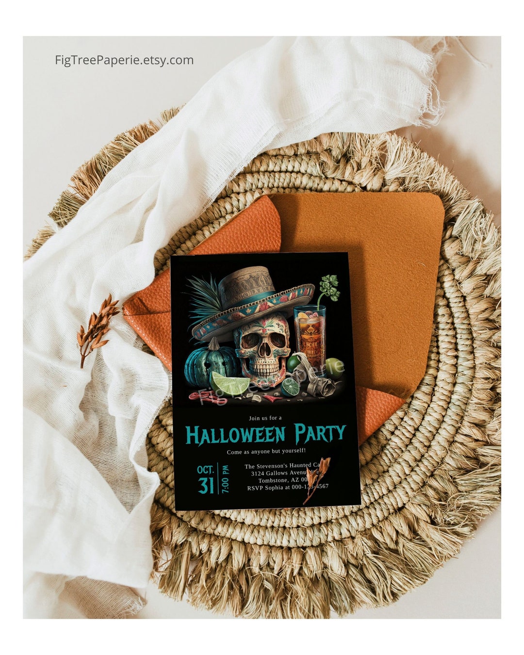 Adult Halloween Invitation, Skeleton Halloween Party Invitation ...