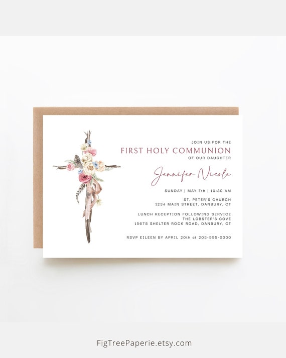 Modern First Communion Invitation Girl Boho 1st Communion - Etsy