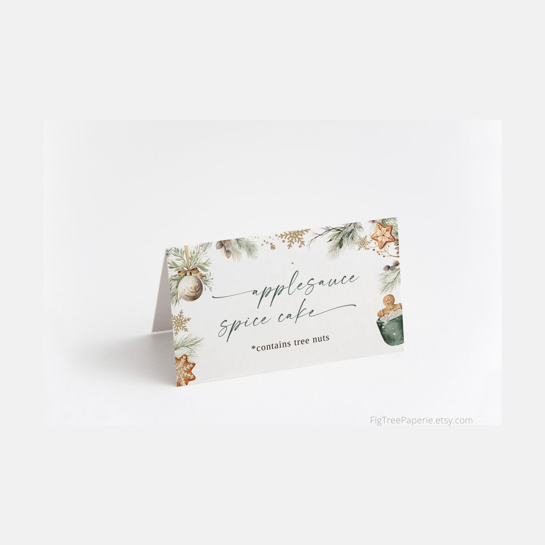 Christmas Food Label Card, Editable Holiday Buffet Card, Boho Neutral ...