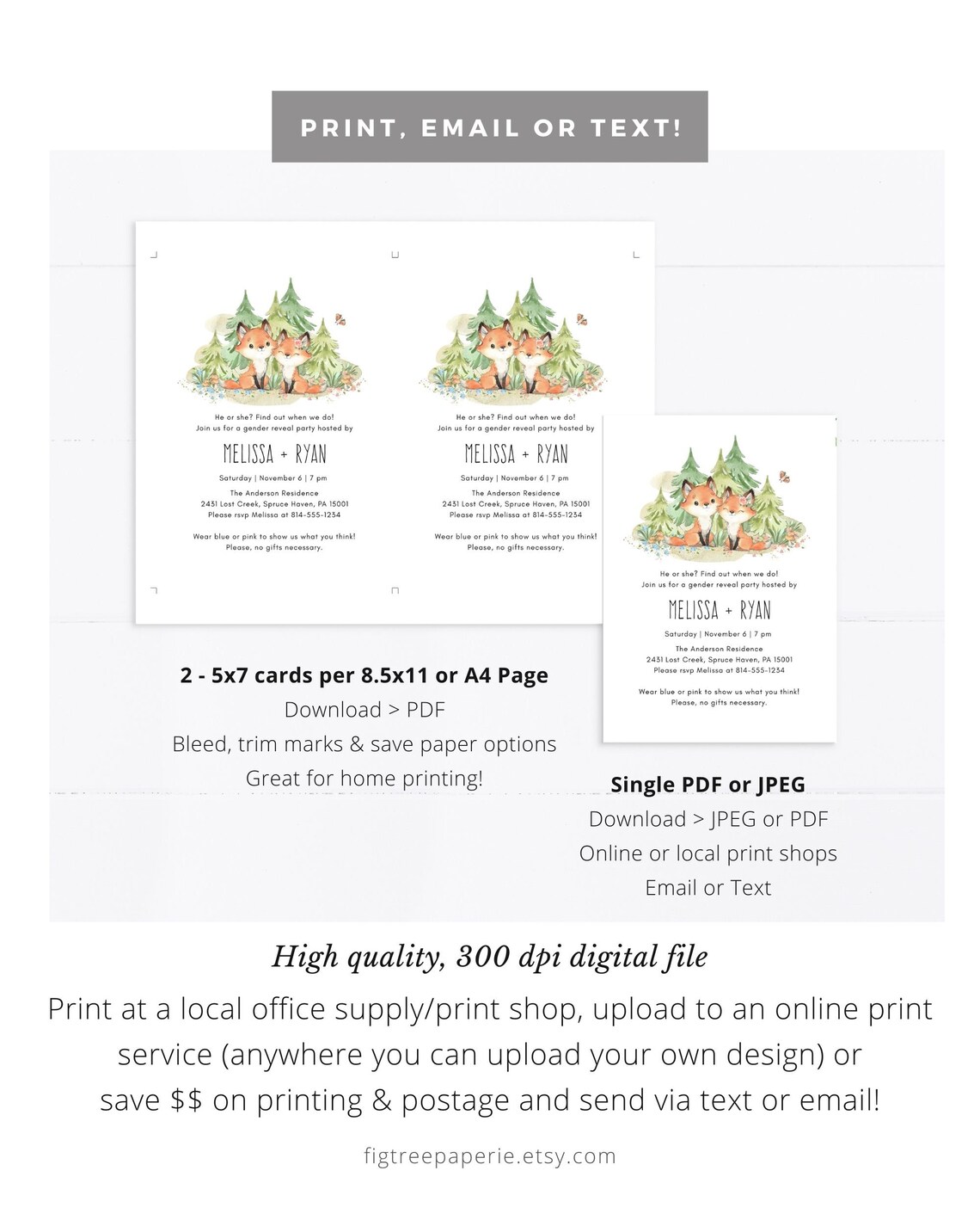 Cute Fox Gender Reveal Invitation Woodland Gender Reveal - Etsy