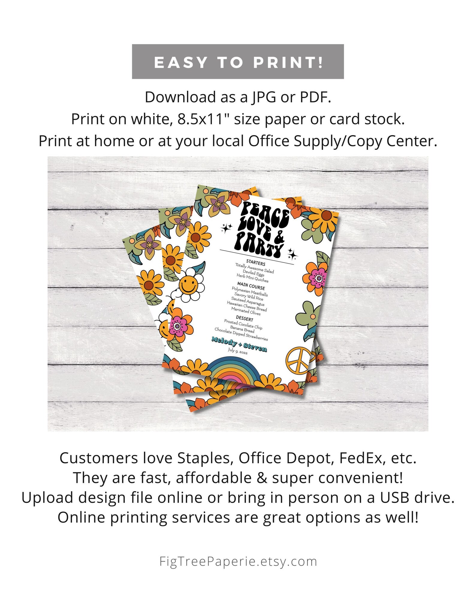 Retro Menu Template Retro 70s Wedding Menu Groovy Hippie - Etsy