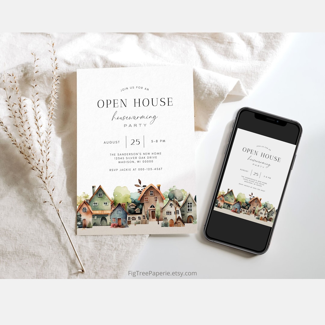 Housewarming Party Invitation Template, Modern Open House Invite, New ...