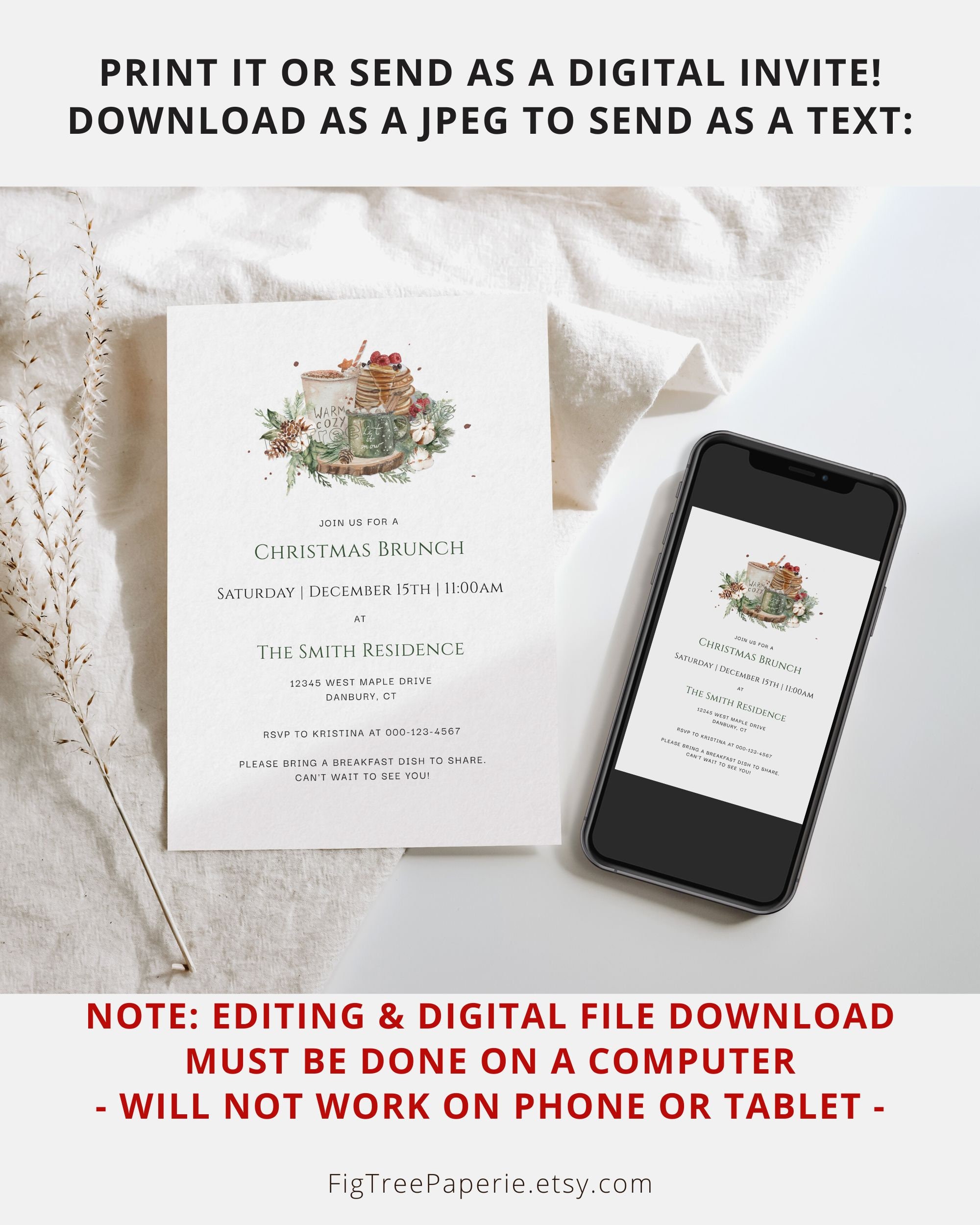 Christmas Brunch Invitation, Holiday Brunch Invite, Christmas Breakfast ...