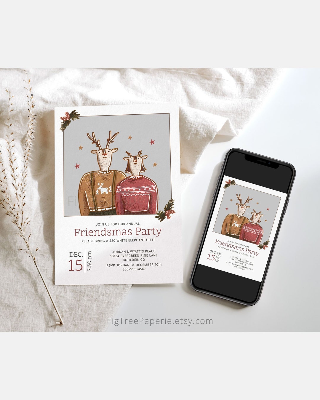 Friendsmas Party Invitation, Friendsmas Holiday Party Invite, Retro ...