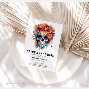 Bride's Last Ride Bridal Shower Invitation, Sugar Skull Bridal Shower ...