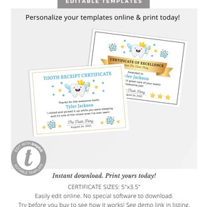 Mini Tooth Fairy Certificates Printable, Editable Tooth Fairy Kit, Lost ...