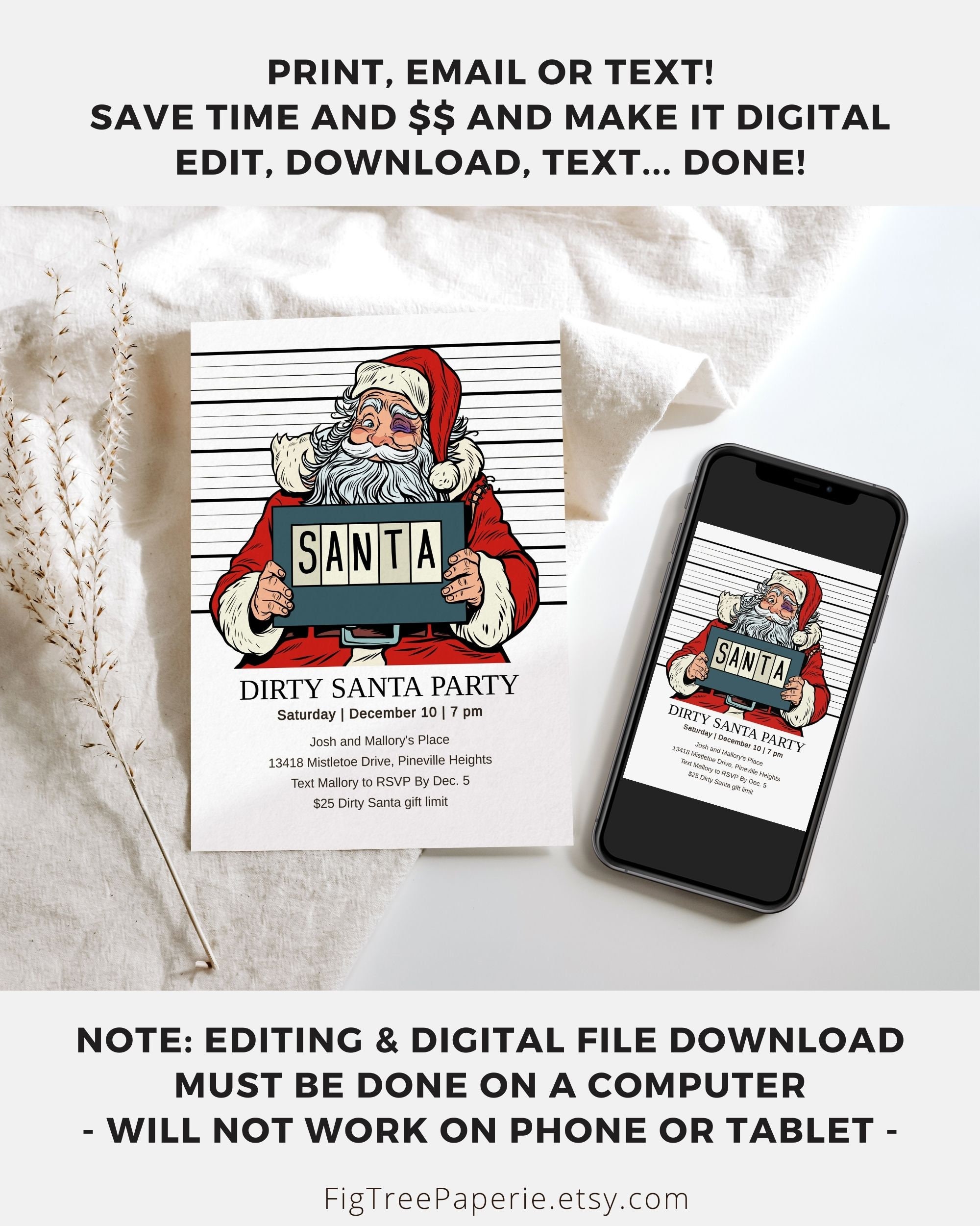 Dirty Santa Invitation, Naughty Santa Invitation, Bad Santa Party ...