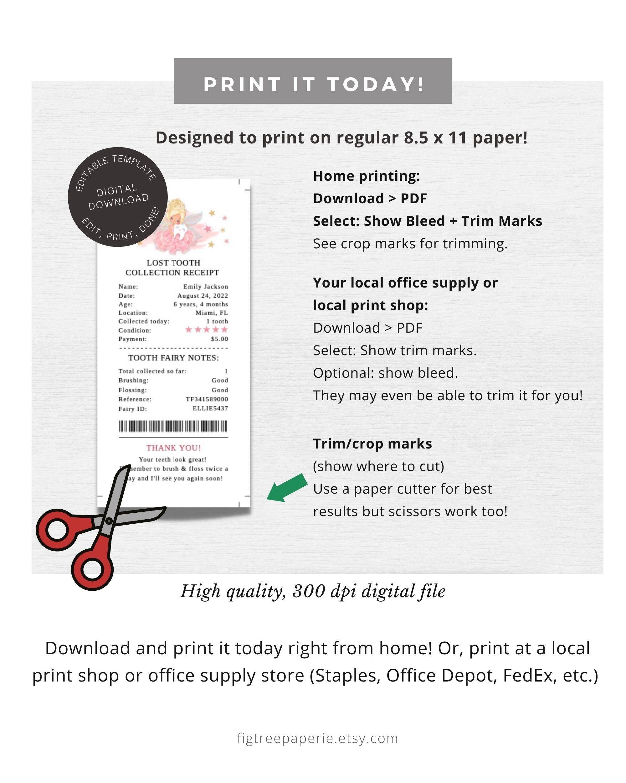 Tooth Fairy Receipt for a Girl, Blonde Girl Tooth Fairy Receipt, Lost ...