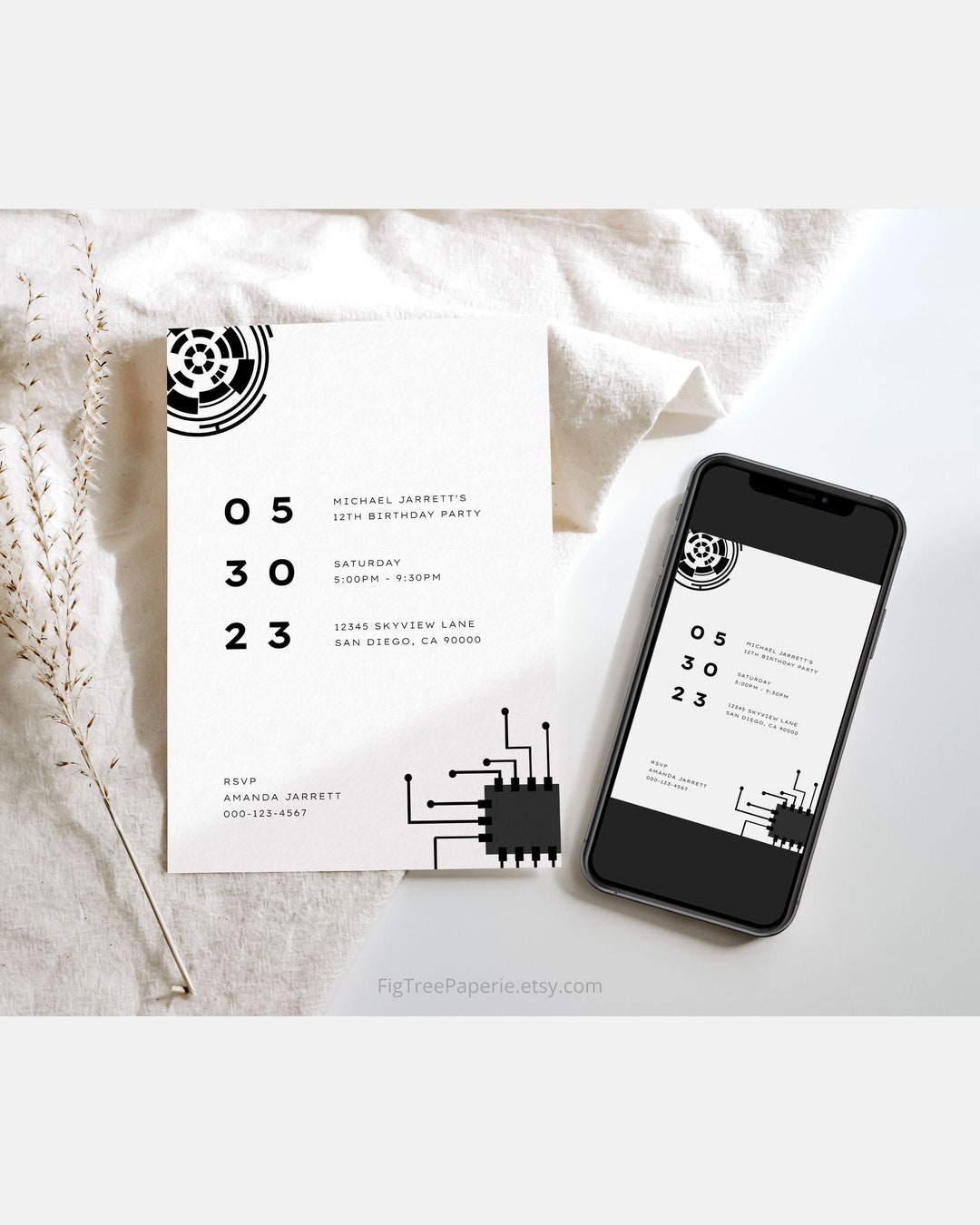 Modern Gamer Birthday Invitation, Minimalist Gaming Birthday Invitation ...