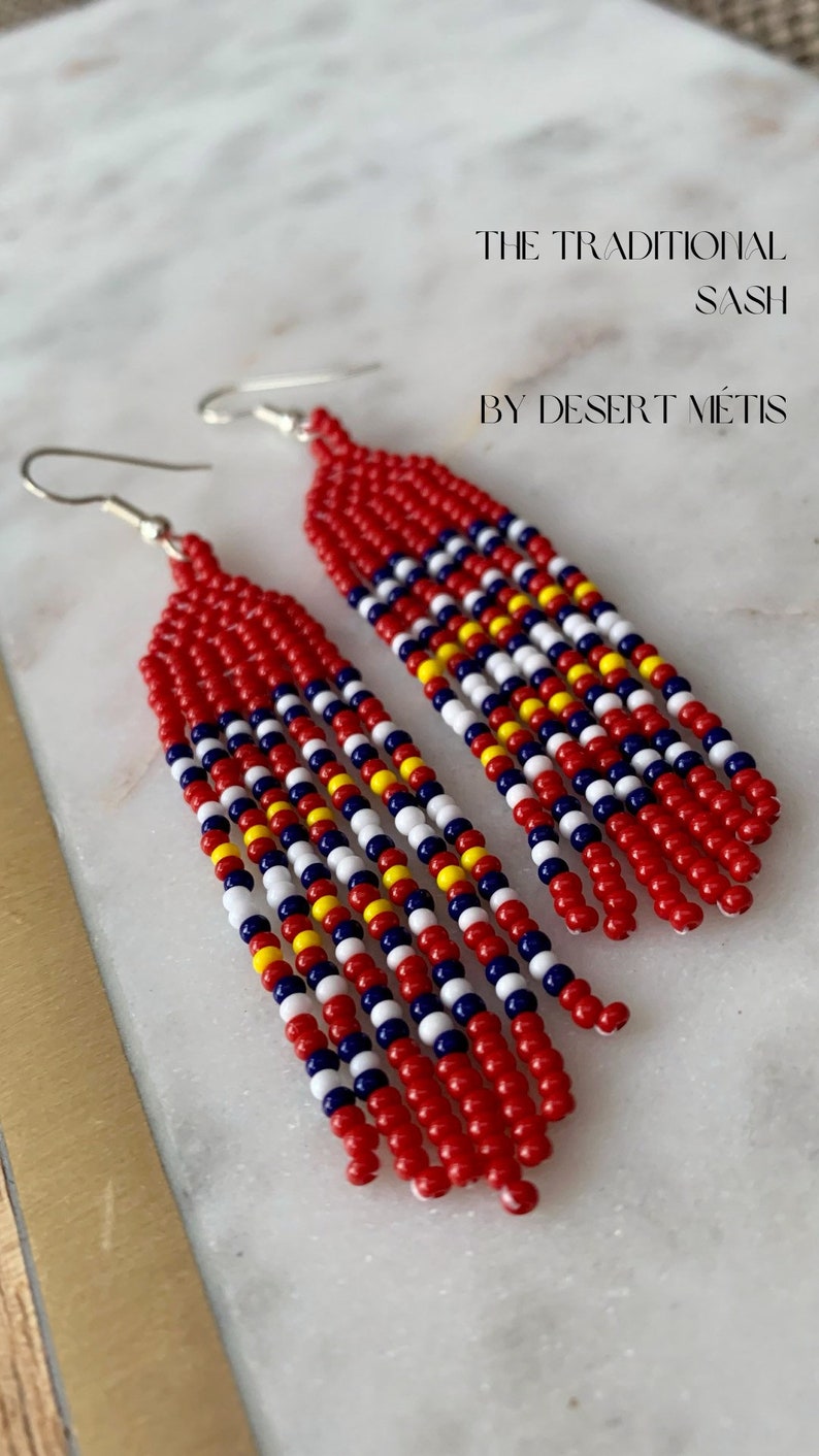 Red Metis Sash Earrings, Beaded Earrings - Etsy Canada