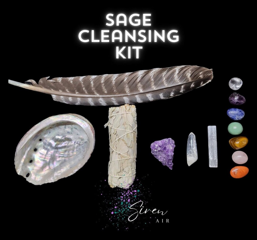 White Sage Abalone Shell Smudge Bundle With Amethyst Cluster, Quartz ...
