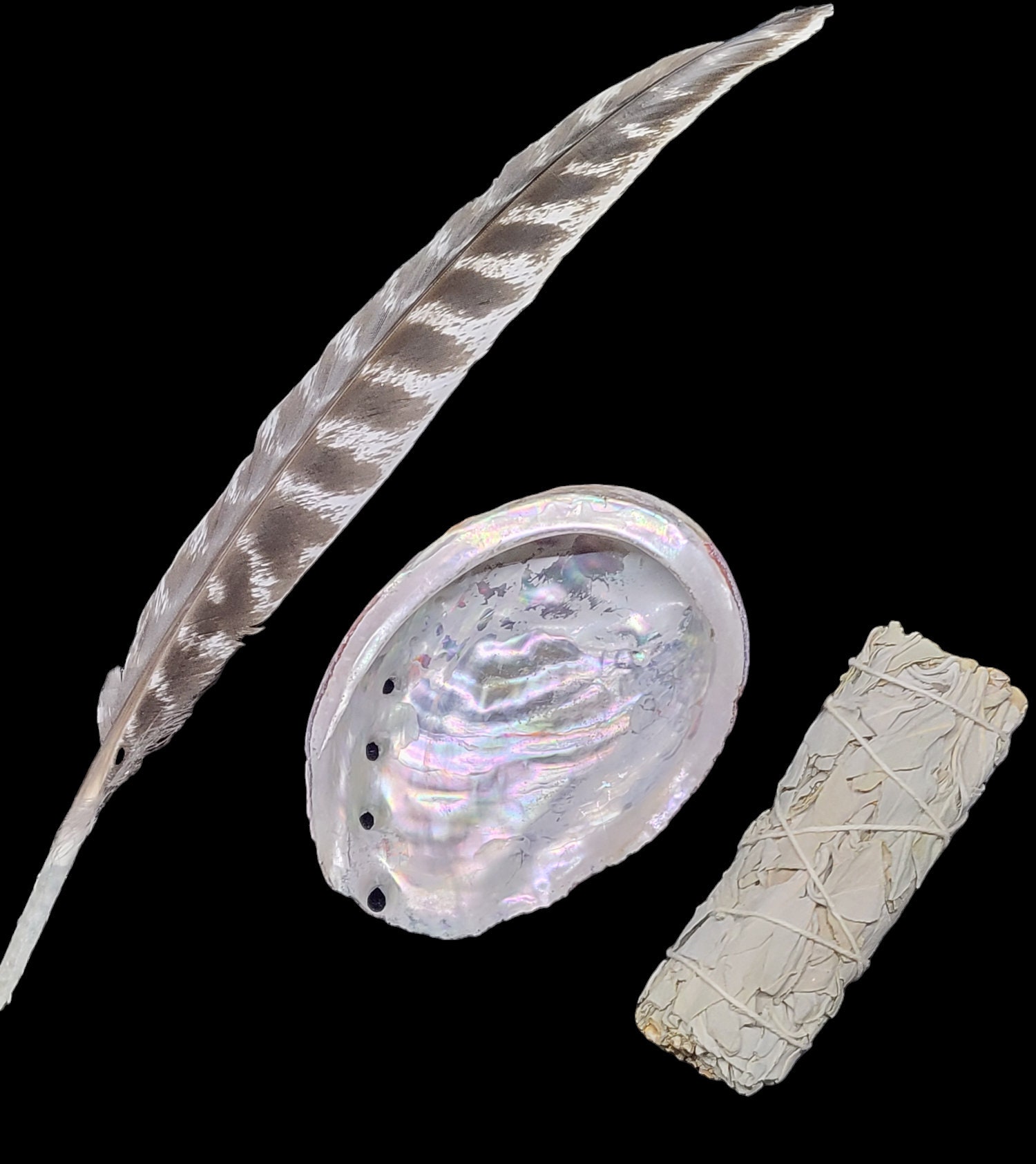 White Sage Abalone Shell Smudge Bundle With Amethyst Cluster, Quartz ...