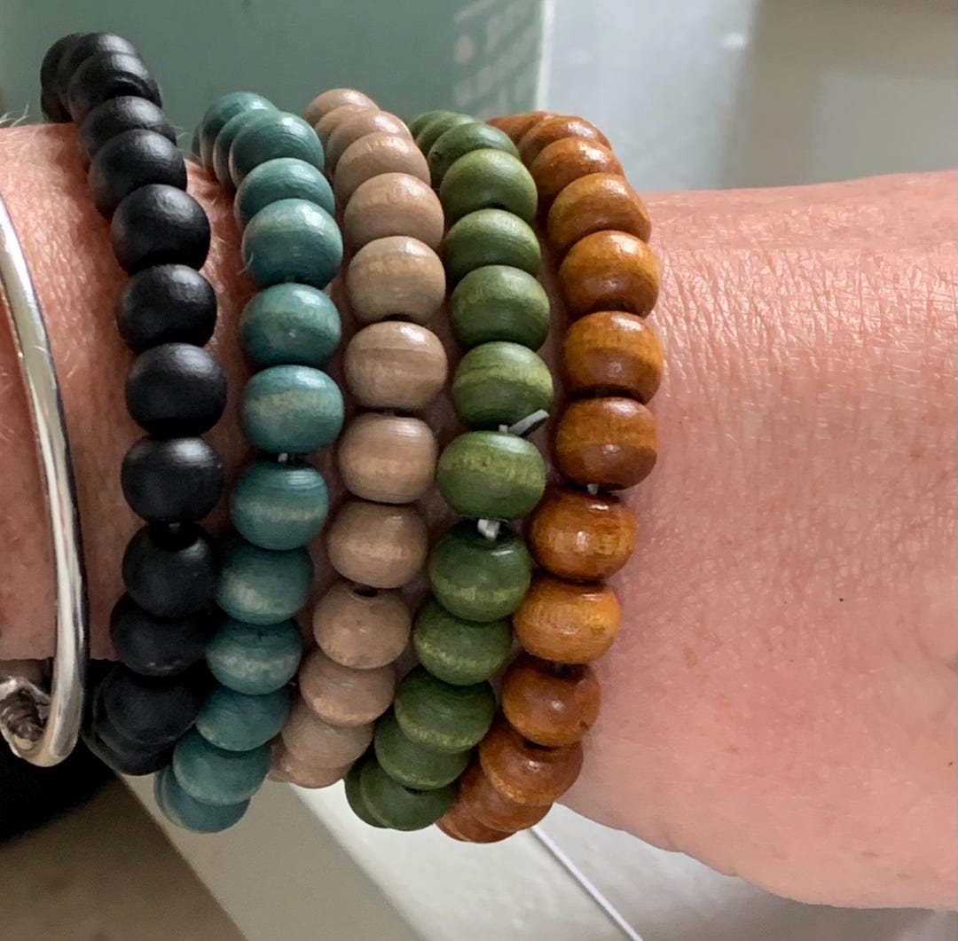Wooden Beaded Elasticated Bracelets. Set of 5 Wooden Bracelets - Etsy