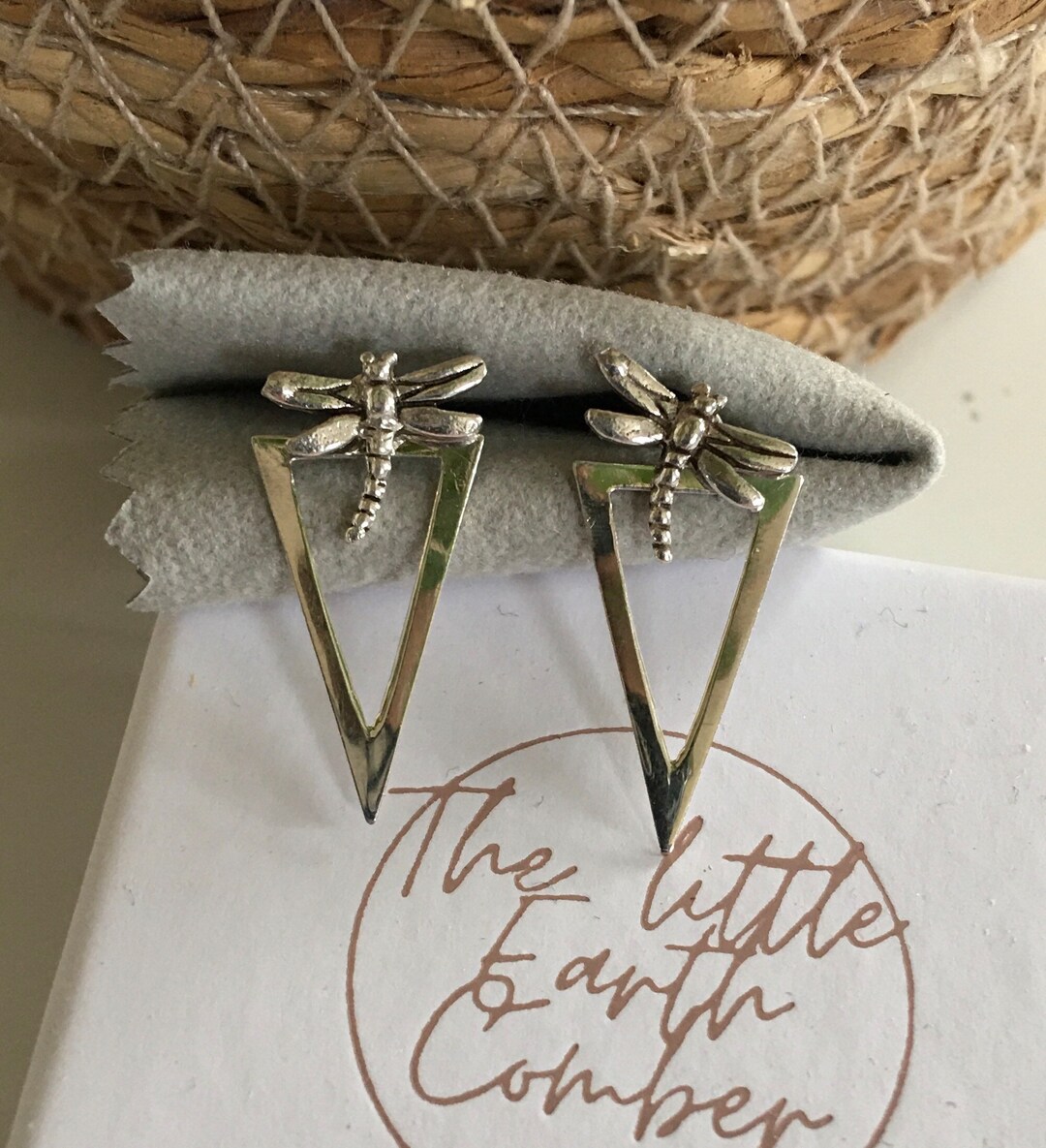 925 Sterling Silver Dragonfly Triangle Jacket Earrings, Dragonfly ...