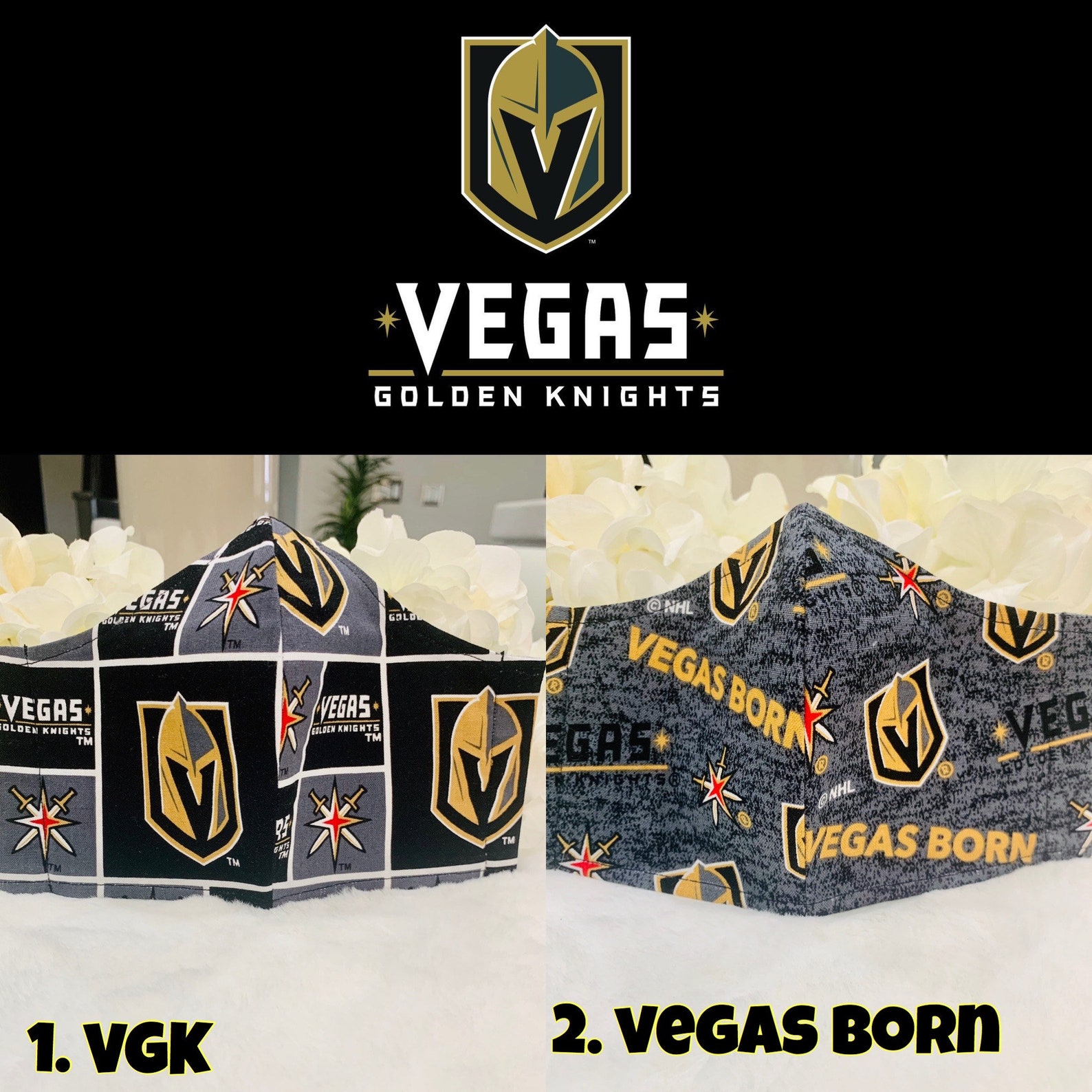 Vegas Golden Knights Face Mask | Adjustable Ear Loops | Two Layer With ...