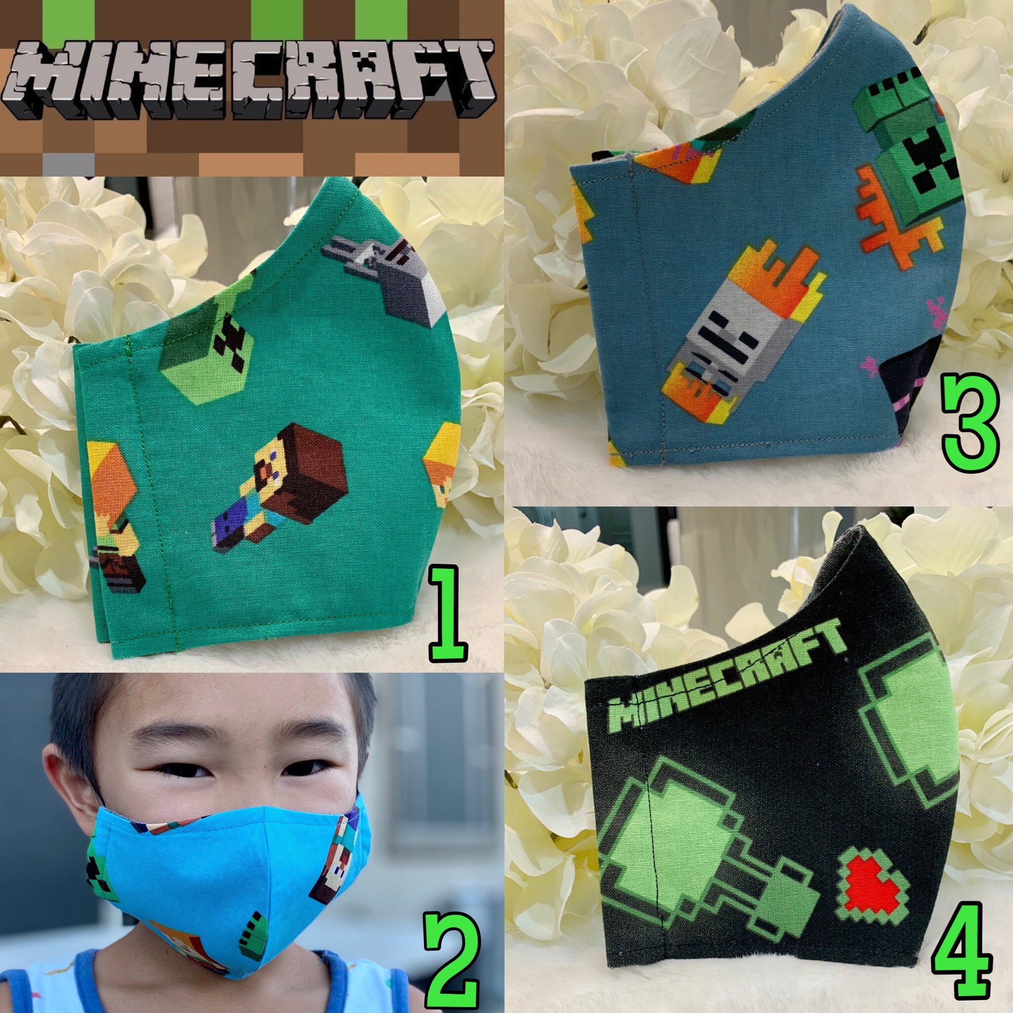 Minecraft Face Mask Collection | FREE SHIPPING | Adjustable Ear Loops ...