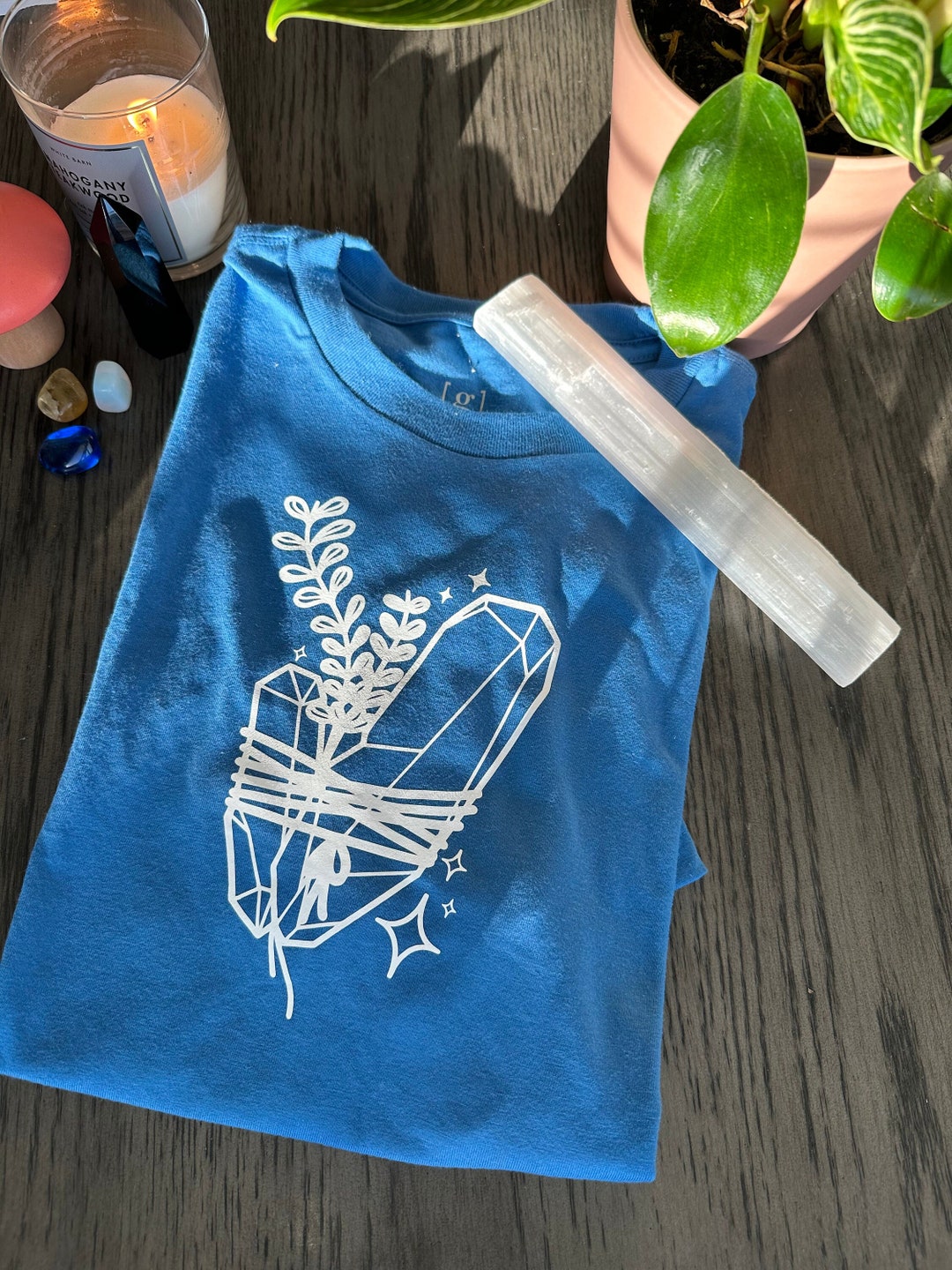 Royal Blue Crystal Shirt//crystal and Rosemary Bundle Shirt// Botanical ...