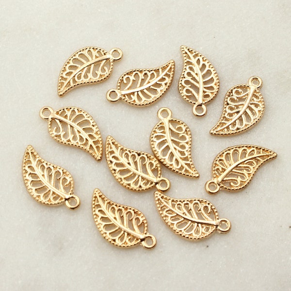 Gold Leaf Charm - Etsy