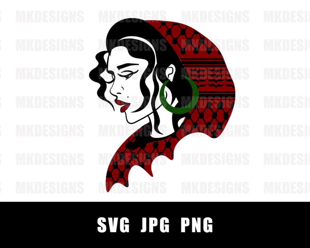 Palestinian Girl With Red Kufeya Scarf - SVG for Cricut - Print on T ...