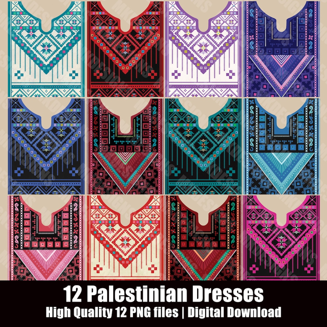 12 Palestinian Dresses | Thob Designs | 12 PNG Files | Digital Download ...