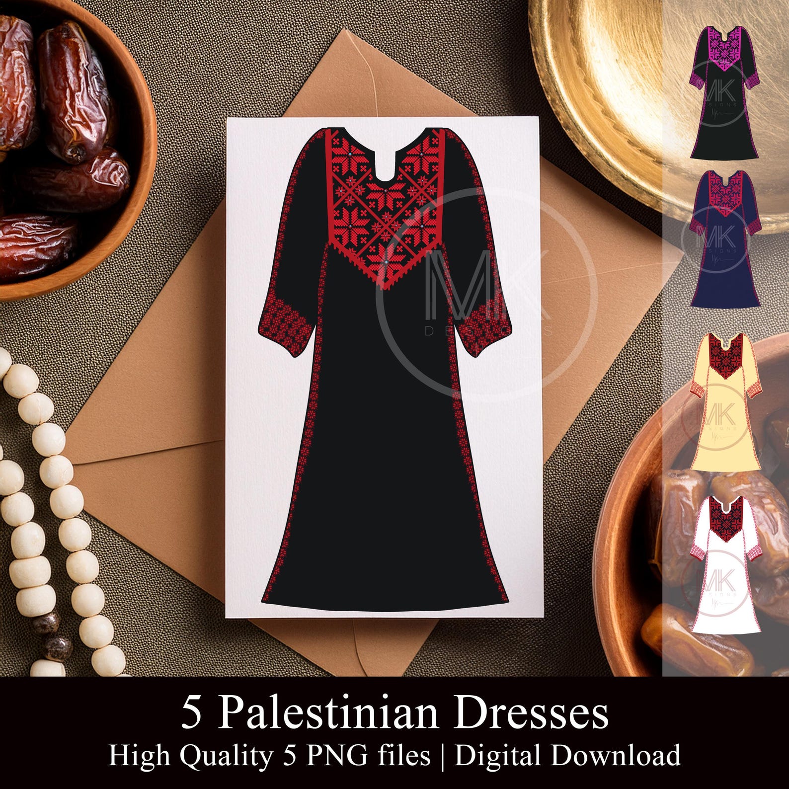 5 Palestinian Dresses| Thob Designs | 5 PNG Files | Digital Download ...