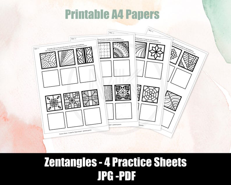 4 Practice Sheets | Zentangles | Doodles | Mandalas | Mindfulness | A4 ...