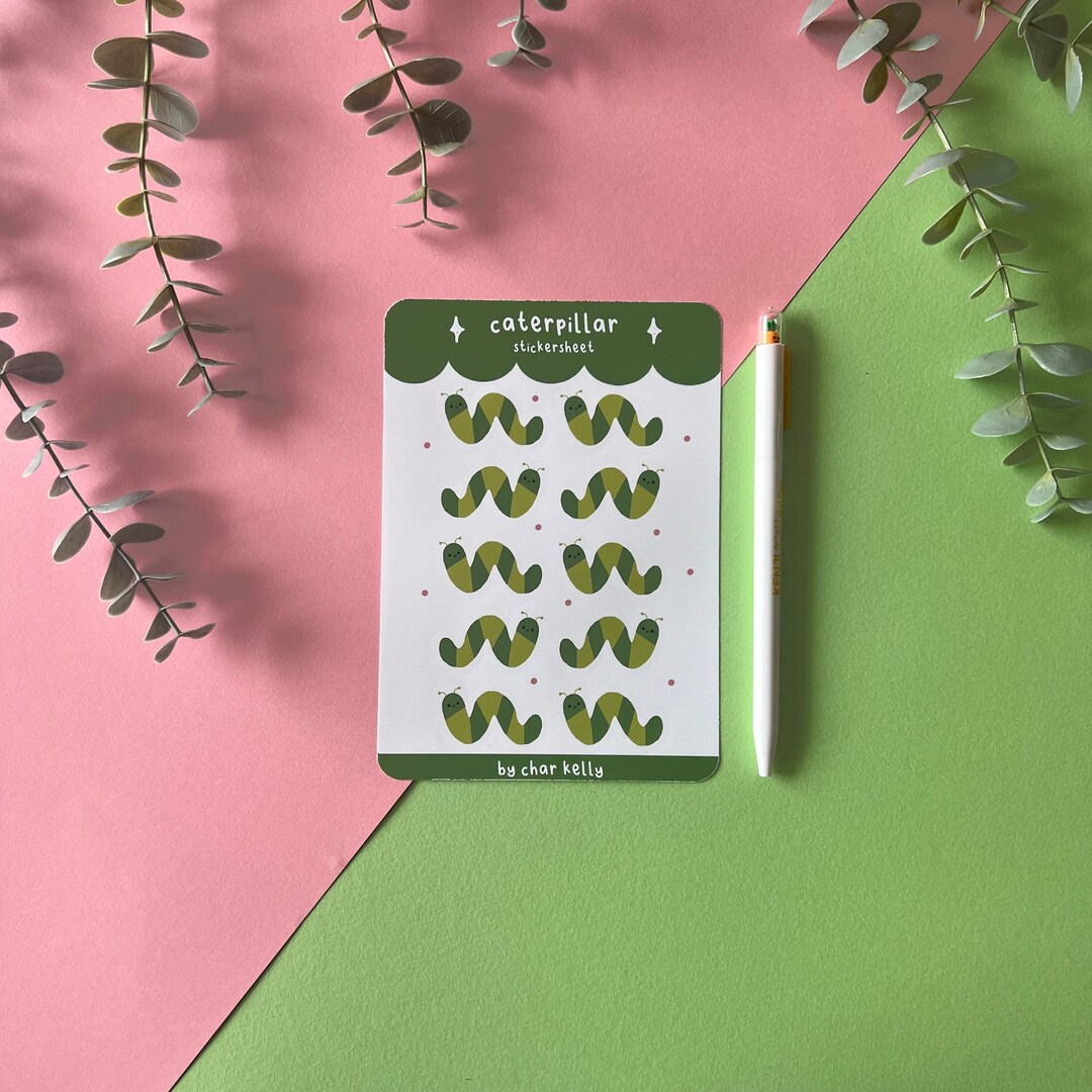 Cute Green Caterpillar Sticker Sheet / Digital Art, Cute, Stickers ...