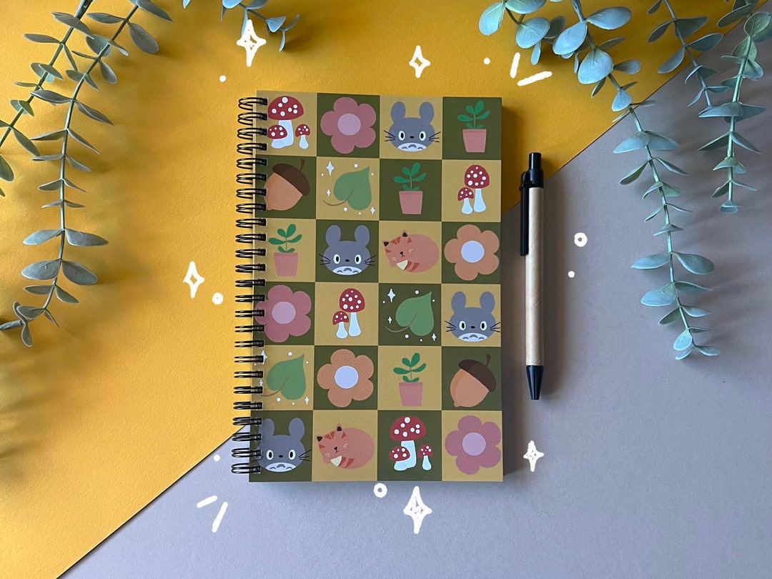 Cute Anime Characters Retro Checked A5 Spiral Bound Lined Notebook ...