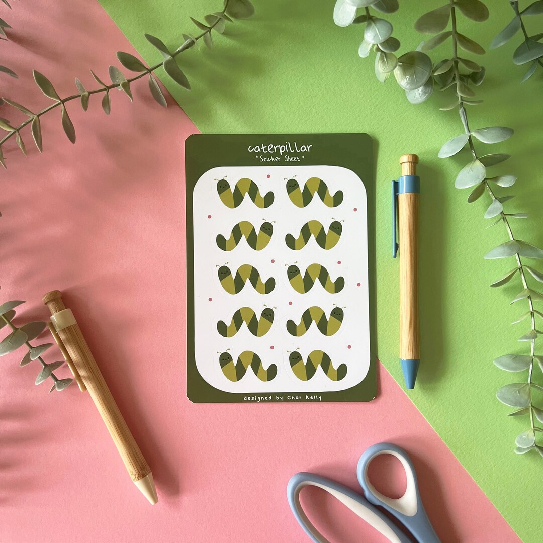 Cute Green Caterpillar Sticker Sheet / Digital Art Cute - Etsy