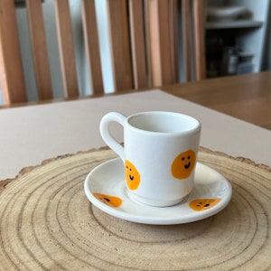 Yellow Smiley Face Cute Handpainted Espresso Cup and Saucer - Cute ...