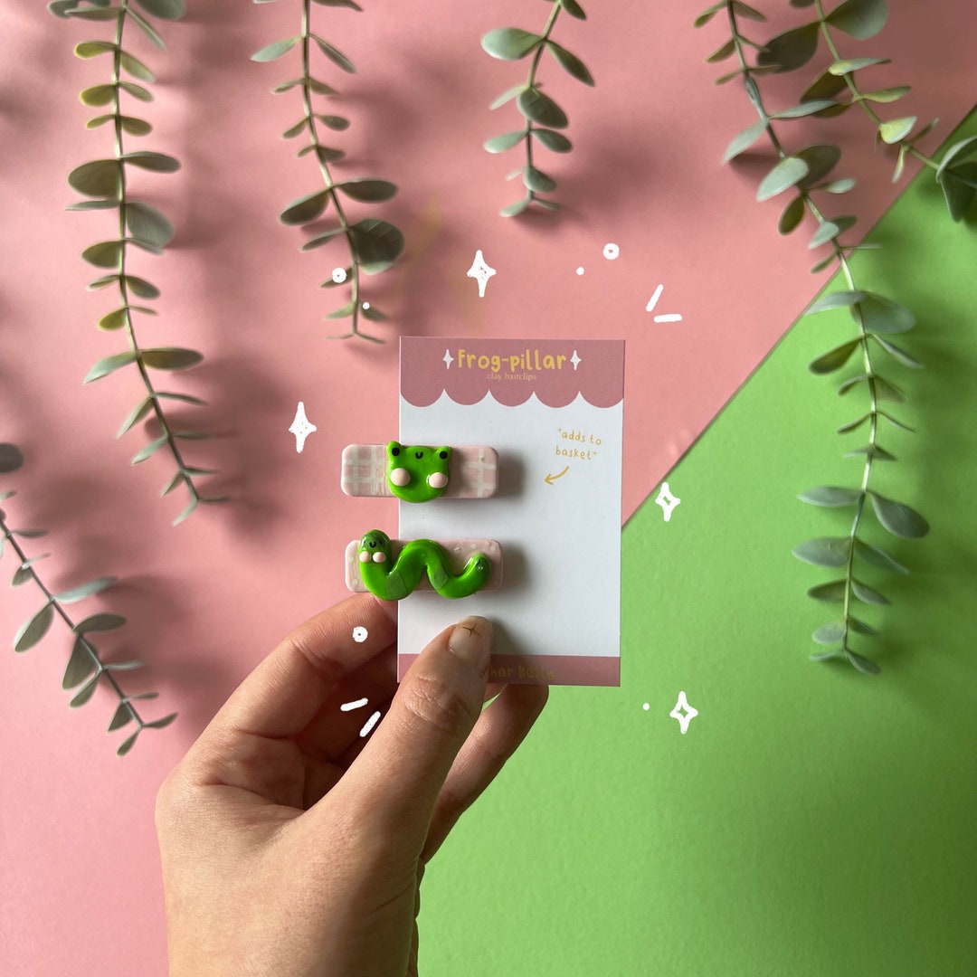 Cute Froggie Caterpillar Polymer Clay Hair Clips - Cute, Hair ...