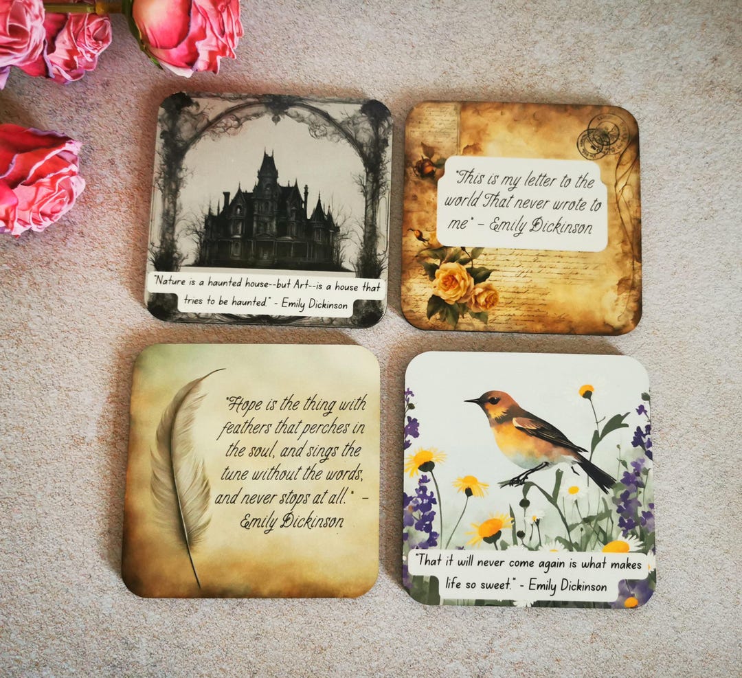 Emily Dickinson Coaster Set, Poetry Quote Drink Coasters for Poetry ...