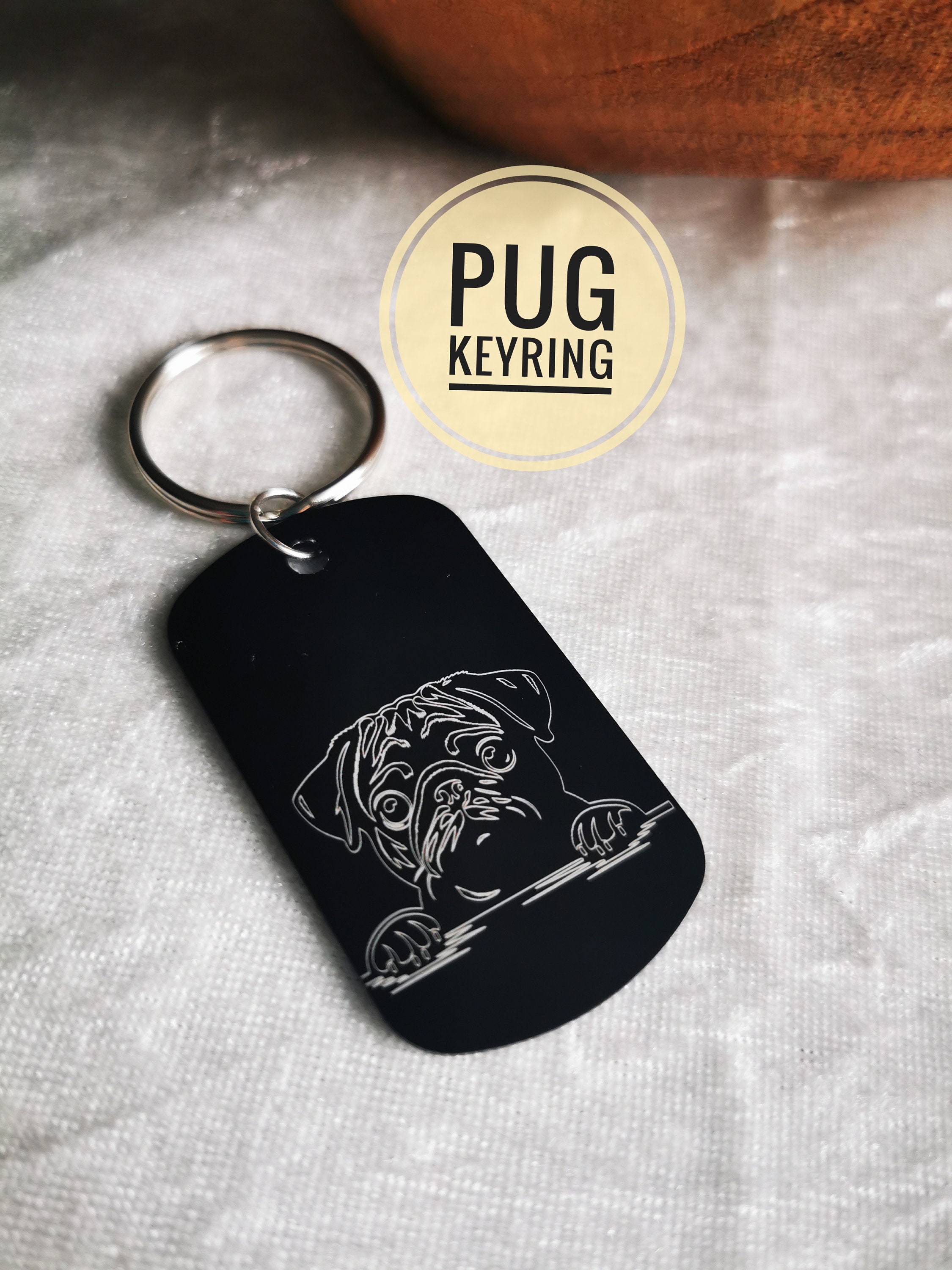Cute Personalised Laser Engraved Pug Keyring, Mother's Day Key Chain ...