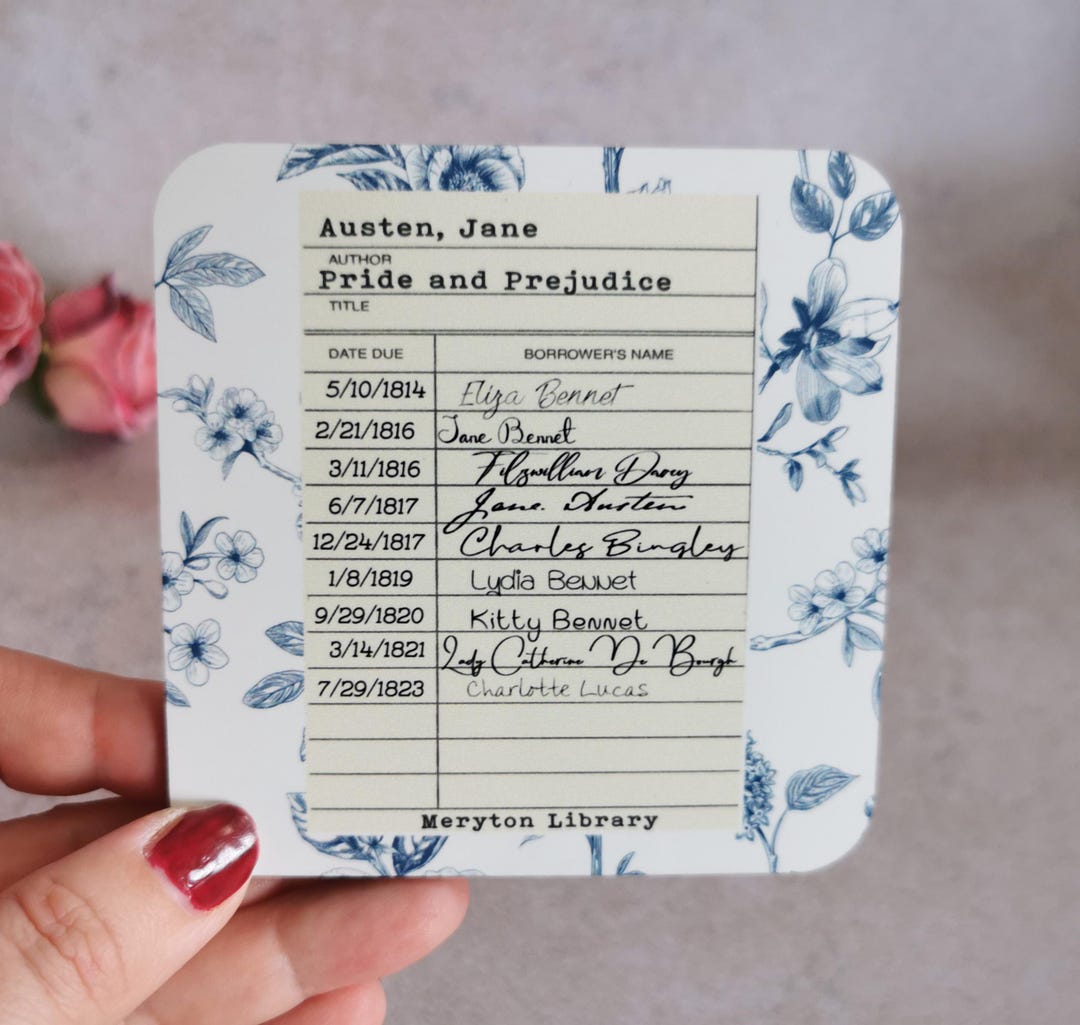 Vintage Jane Austen Library Card Coasters, Jane Austen Gift for Fans0 ...