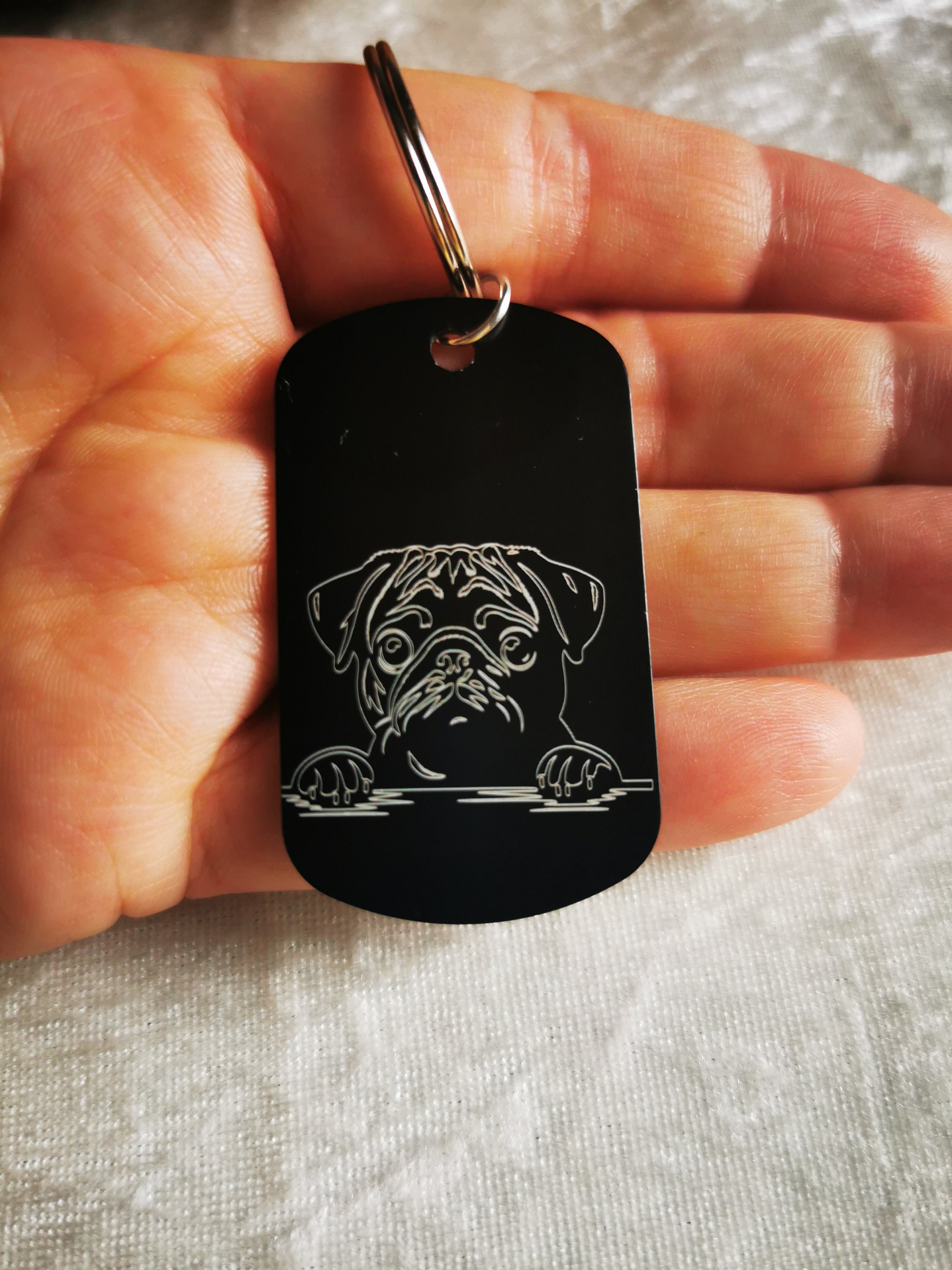 Cute Personalised Laser Engraved Pug Keyring, Mother's Day Key Chain ...