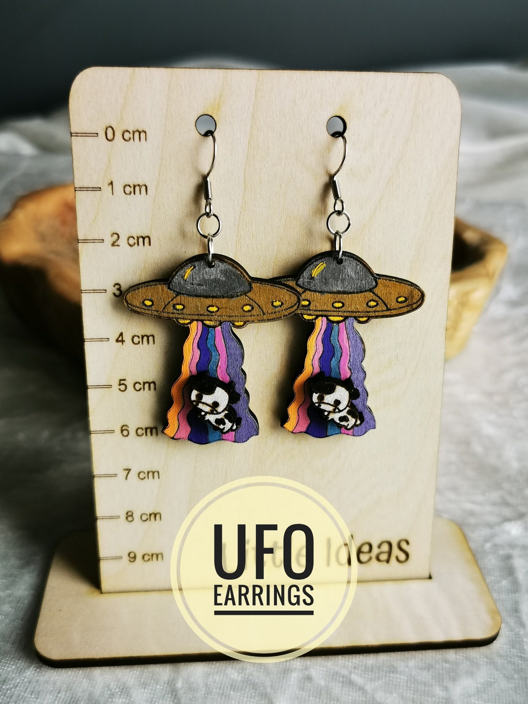 UFO Wooden Earrings, Alien Spaceship Jewellery, Birthday Present for ...