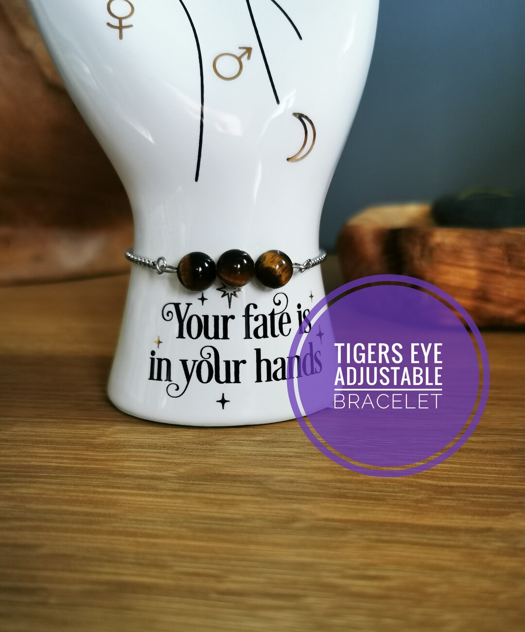 Tiger's Eye Bracelet, Birthday Present for Taurus Star Sign, Adjustable ...