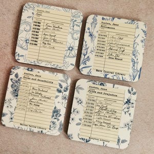 Vintage Jane Austen Library Card Coasters, Jane Austen Gift for Fans0 ...