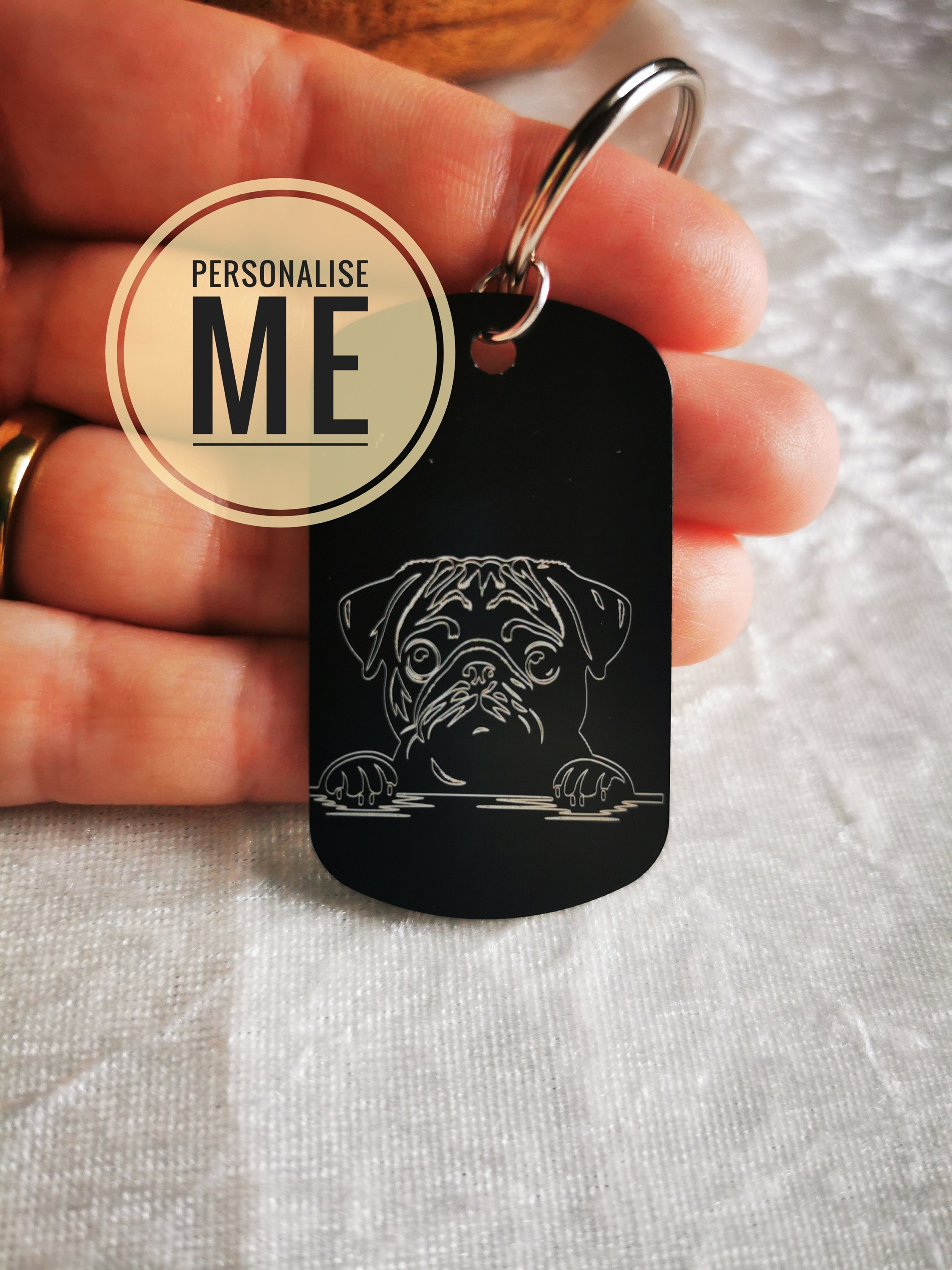 Cute Personalised Laser Engraved Pug Keyring, Mother's Day Key Chain ...