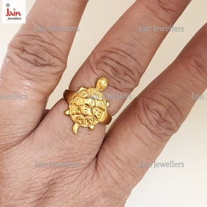18K, 22K Real Solid Yellow Gold Tortoise Ring, Hallmark Handmade Unique Signet Ring for Unisex ...
