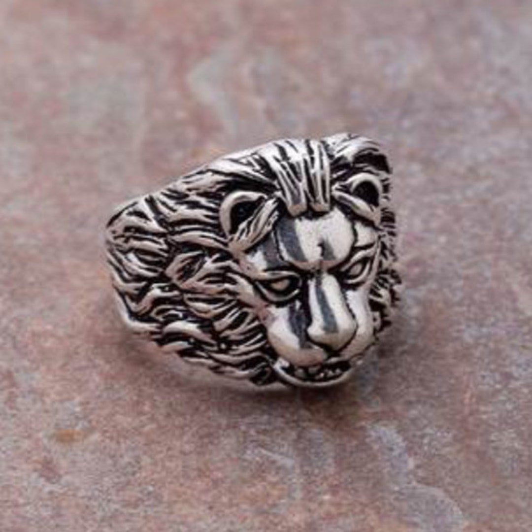 14K 18K Real Solid White Gold Lion Face Ring Hallmark - Etsy