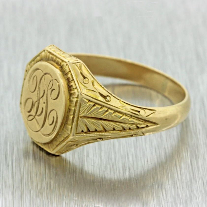 18 Kt,22 Kt Real Solid Yellow Gold Monogrammed Engraved Ring Hallmark Handmade Unique Wedding ...