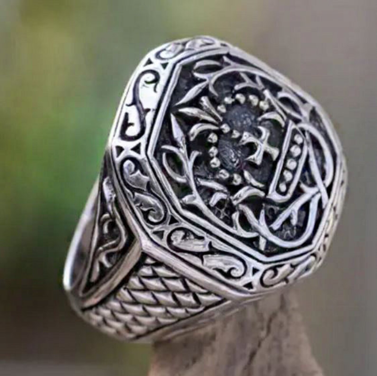 14K, 18K Real Solid White Gold Cross Signet Ring, Hallmark Handmade ...