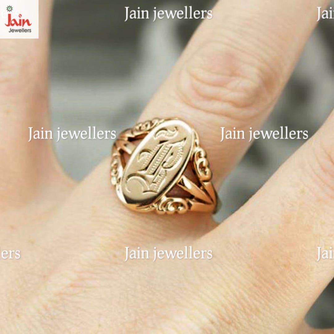 18 Kt,22 Kt Real Solid Yellow Gold Monogram B Ring Hallmark Handmade ...