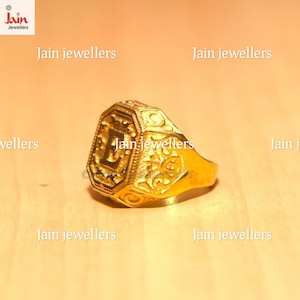 14K ,18K ,22K Real Yellow Gold Letter Personalized Initial Signet Ring ...