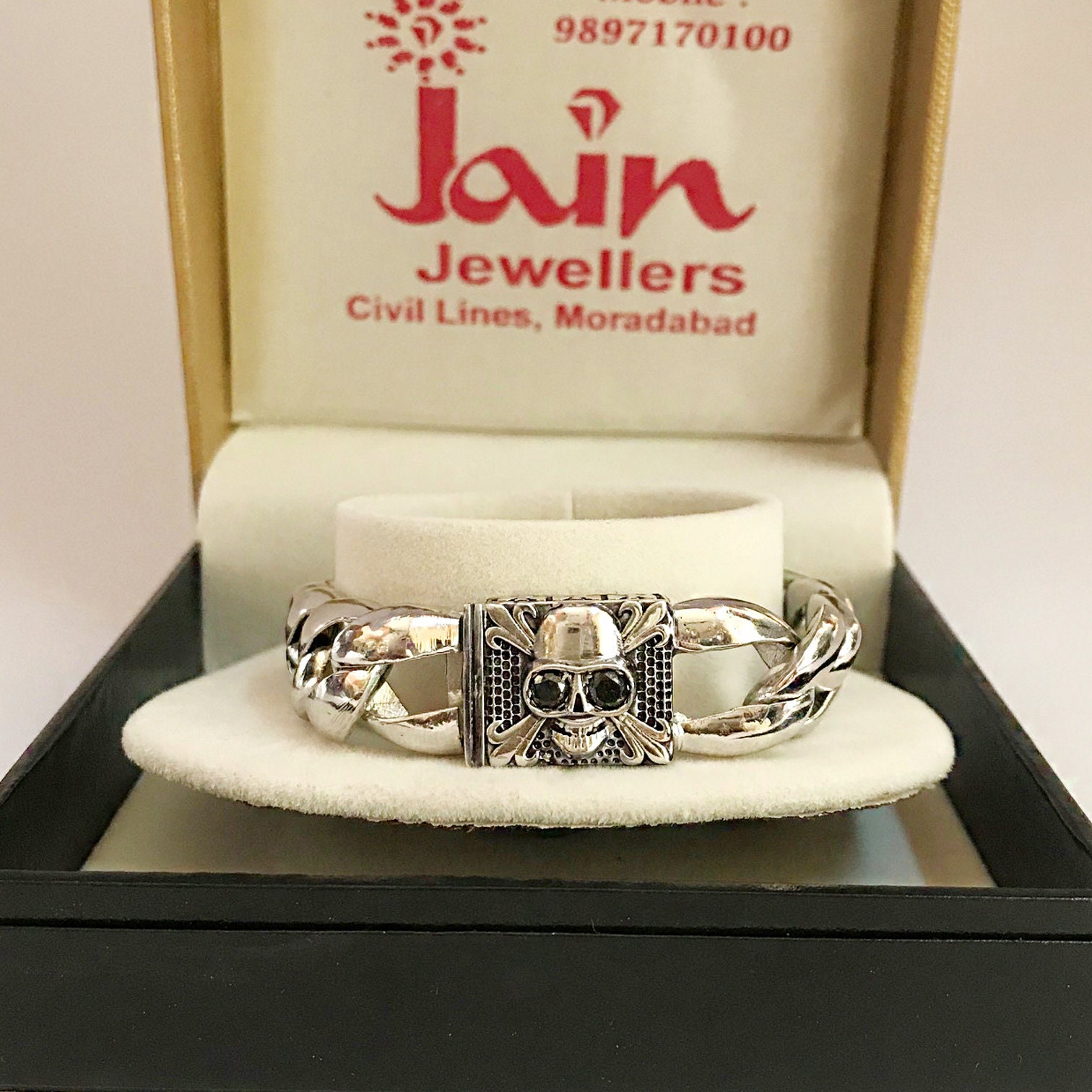 14Kt 18Kt Hallmark Stamped Real Solid White Gold Skull Curb | Etsy