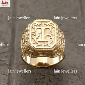 14K ,18K ,22K Real Yellow Gold Letter Personalized Initial Signet Ring ...