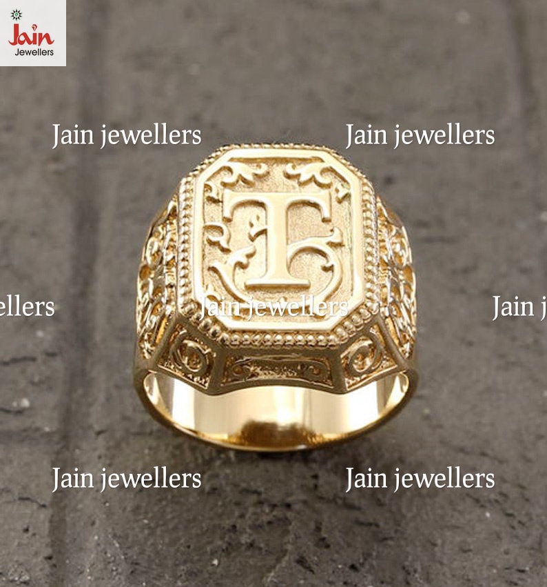 14K ,18K ,22K Real Yellow Gold Letter Personalized Initial Signet Ring ...